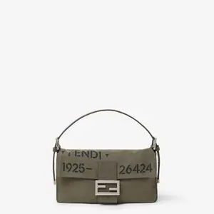 Fendi Baguette® 26424 Khaki Green Canvas Bag With Stencil Print